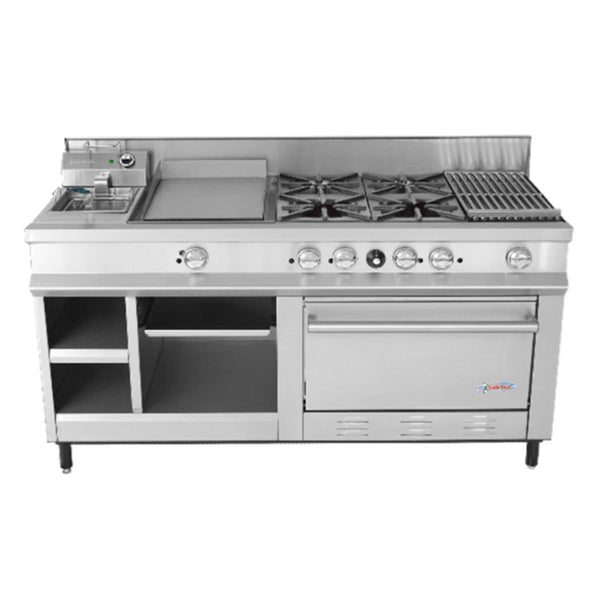 Estufa Maestra a Gas 4 Quemadores, Plancha, Gratinador, Freidor, Asado – Cocoisa